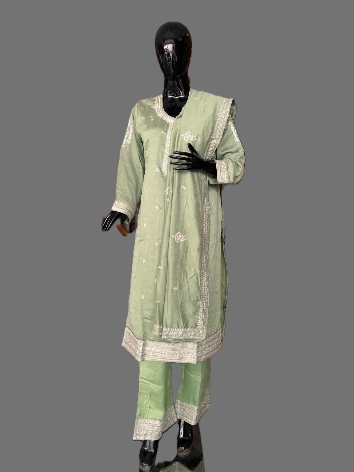 Elegant Green Sheer Embroidered Suit Set – The MFC