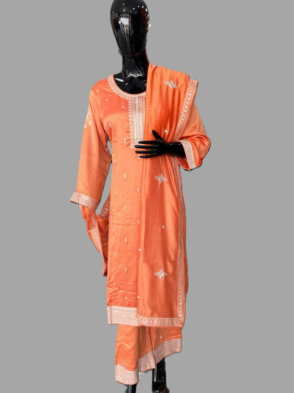 Elegant Orange Sheer Embroidered Suit Set – The MFC