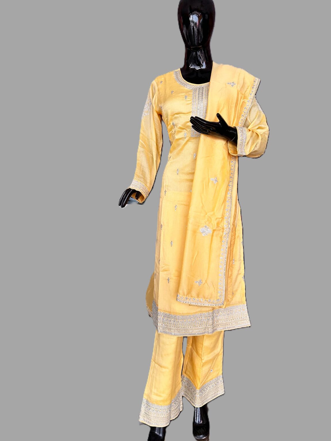 Elegant Yellow Sheer Embroidered Suit Set – The MFC